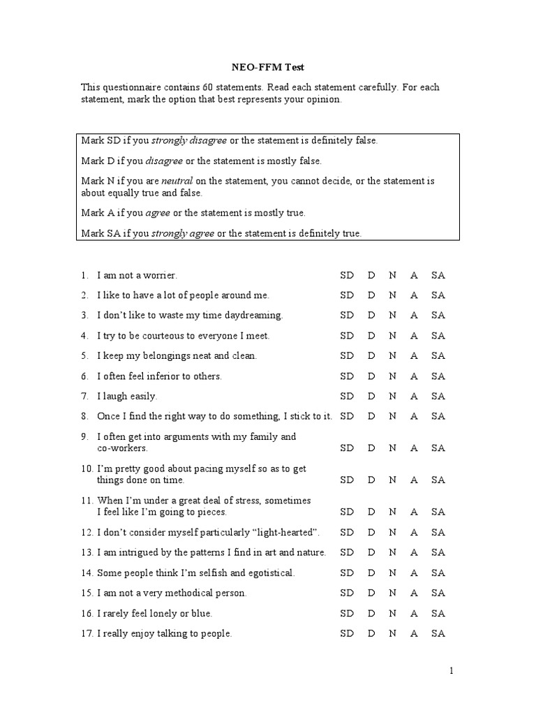 Organisational Behaviour - Personality NEO Test | PDF | Psychological ...