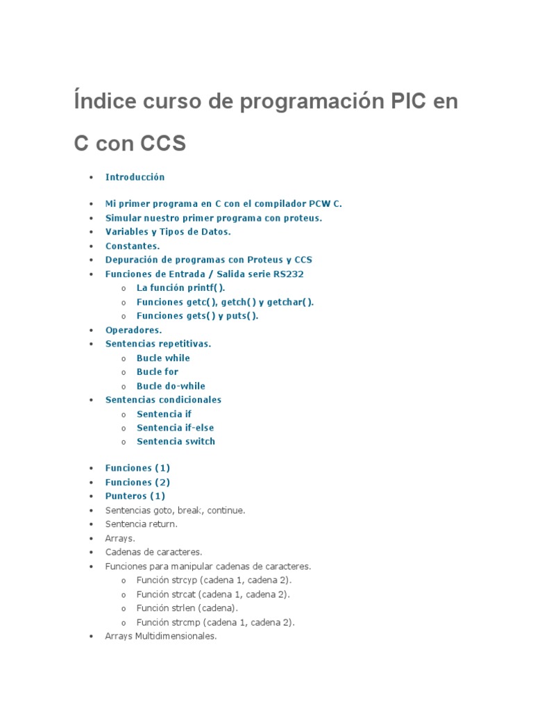 Indice Curso de Programacion Pic en c Con Ccs | Lenguaje de ...