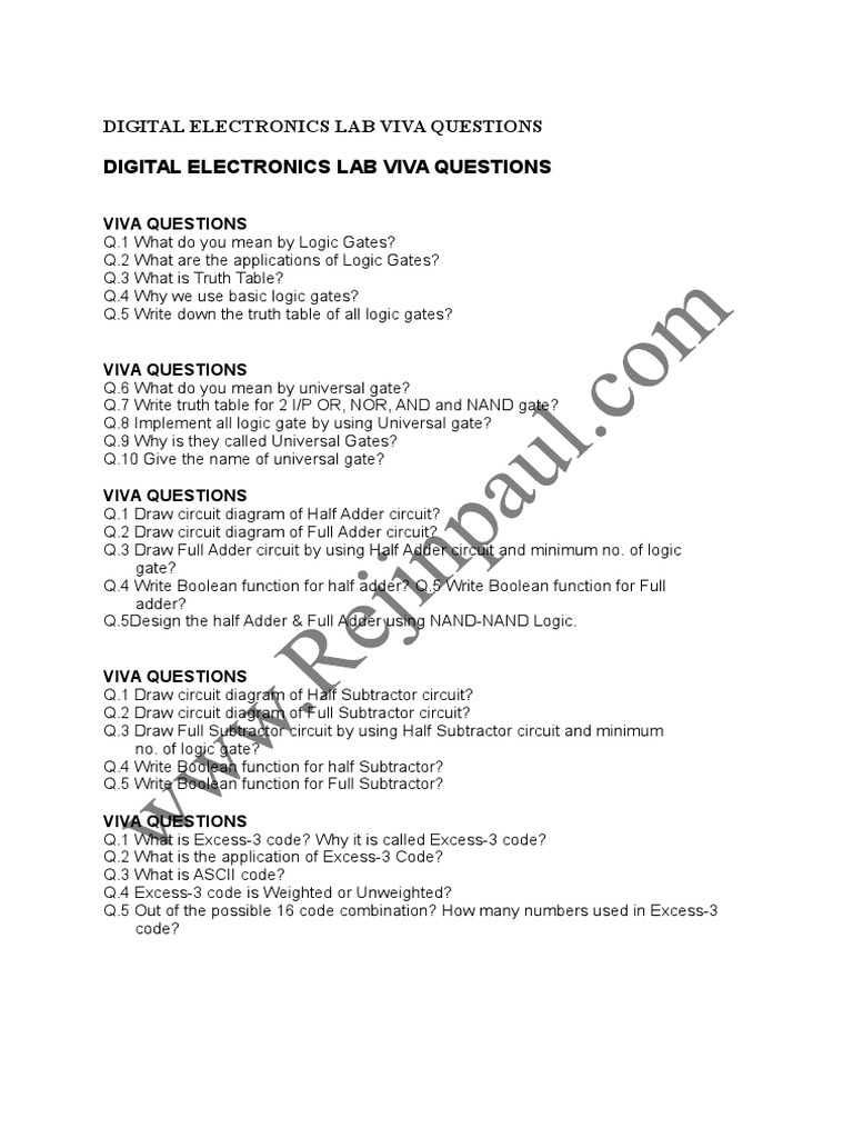 Digital Electronics Lab Viva Questions | PDF | Logic Gate | Digital ...