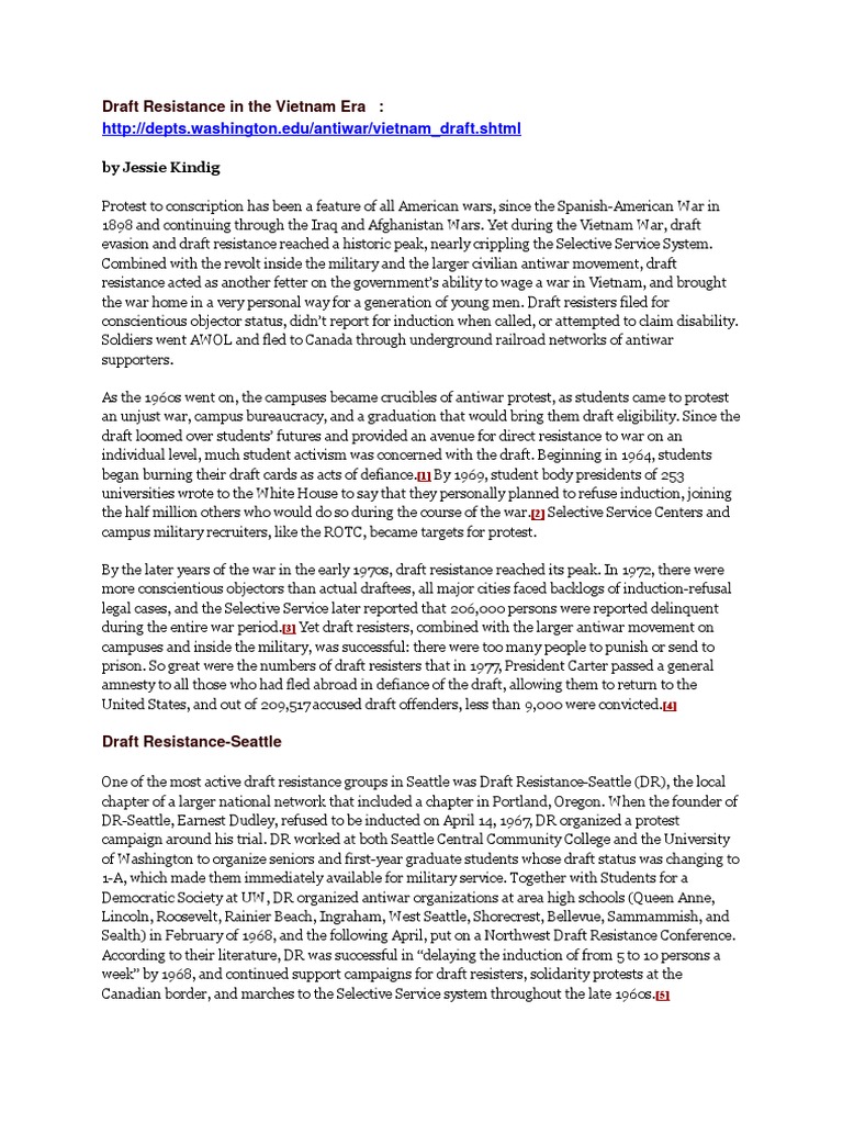 Vietnam War Draft Resistance History | PDF | Conscription ...