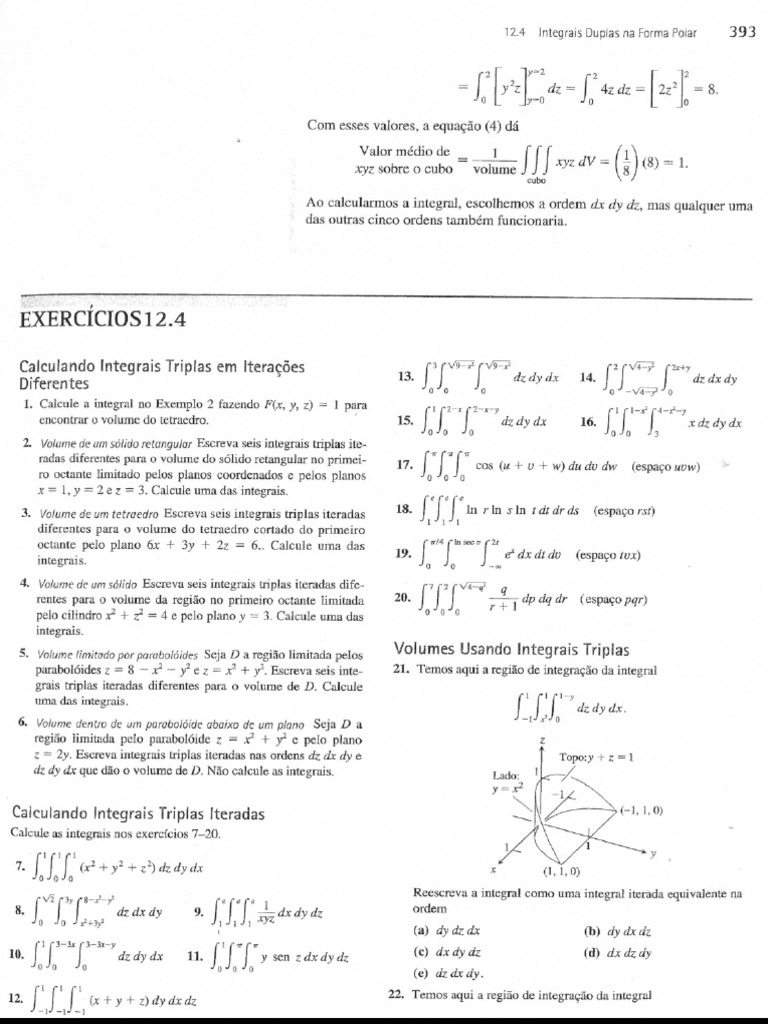 Integrais Triplas: Cálculo e Exercícios | PDF | Ensino de Matemática ...