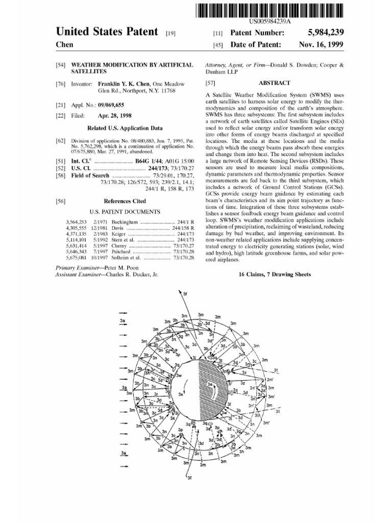 Patent #5,984,239 Weather Modification by Artificial Satellites | PDF ...