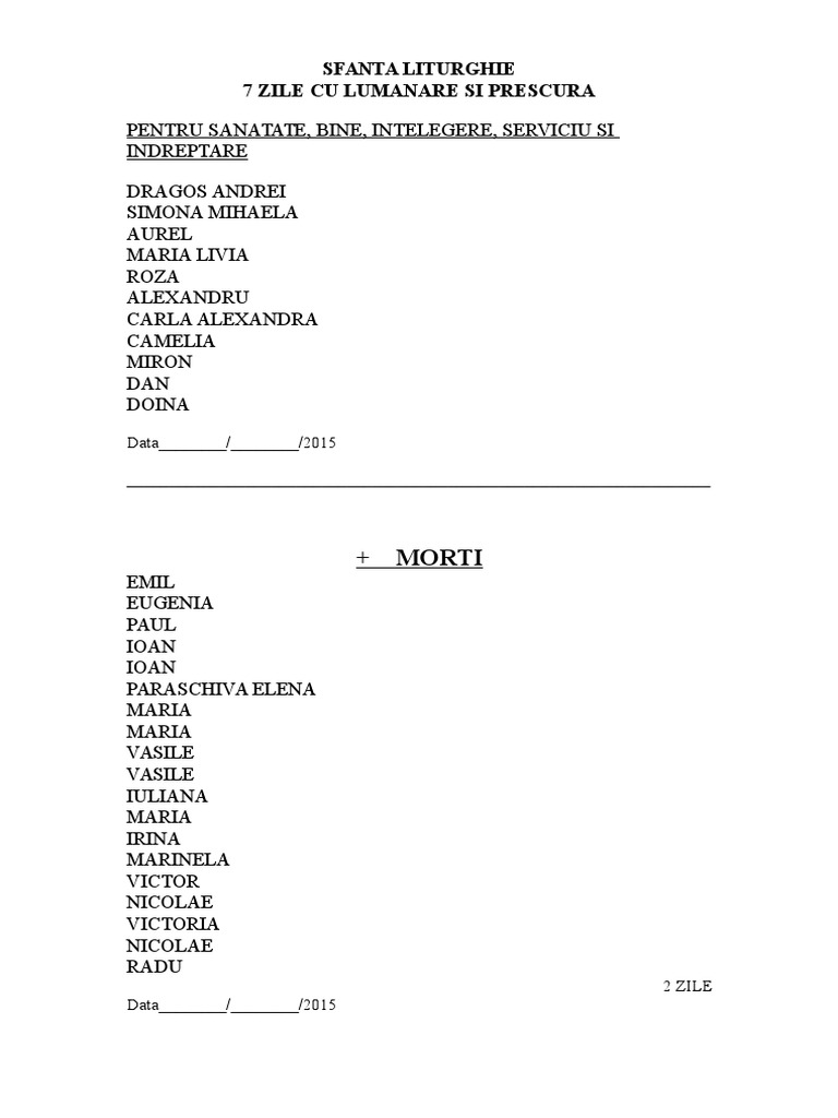 + Morti: Sfanta Liturghie 7 Zile Cu Lumanare Si Prescura | PDF