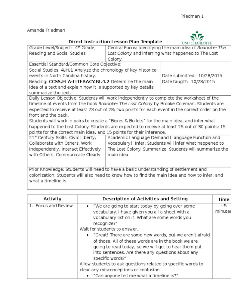 Roanoke Colony Lesson Plan Overview | PDF | Common Core State Standards ...