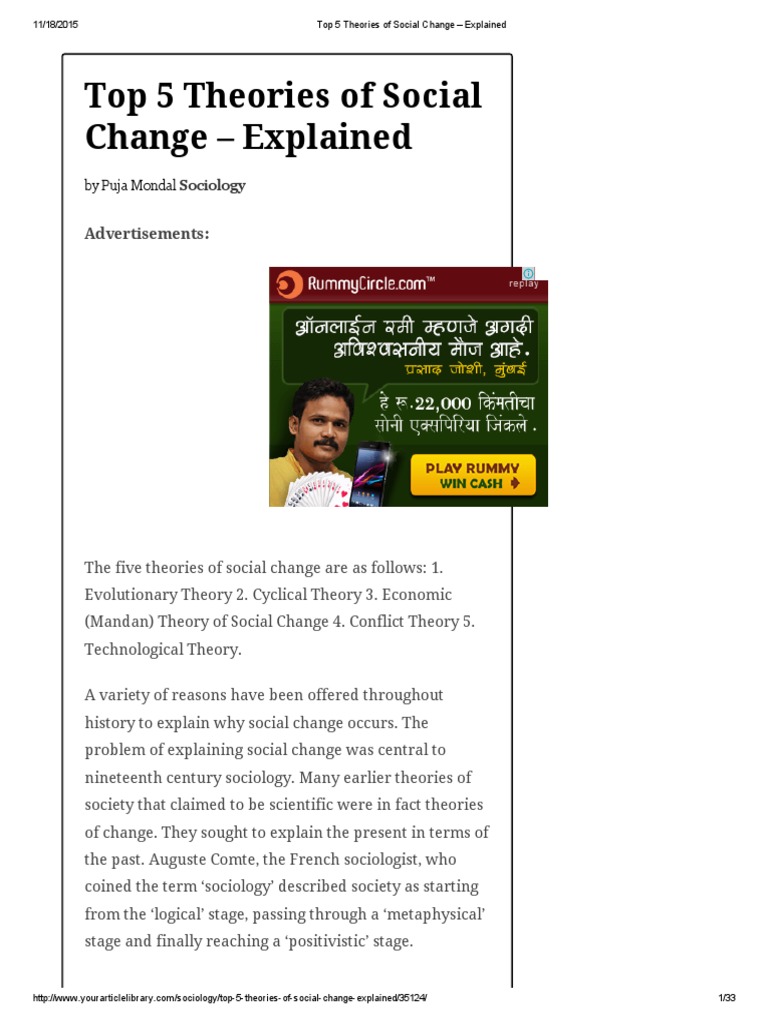 Top 5 Theories of Social Change - Explained | PDF | Sociology | Karl Marx