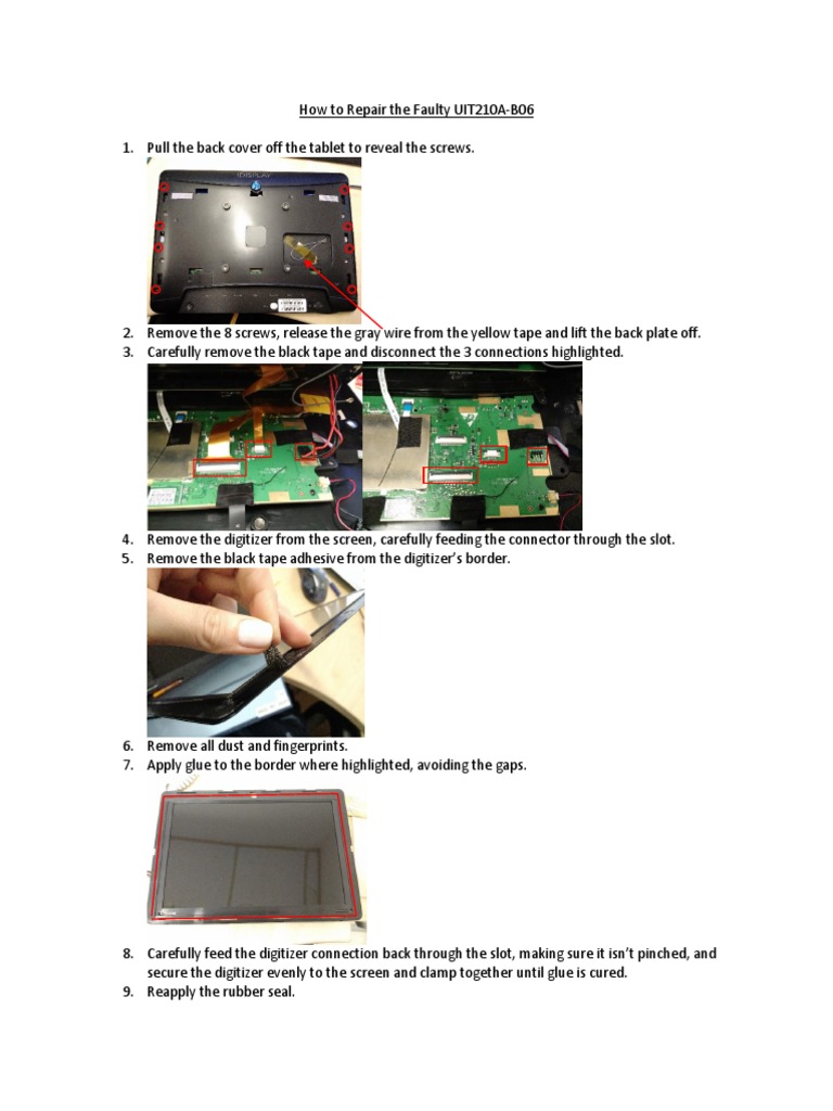 UIT210A-B06 Screen Repair Instructions | PDF