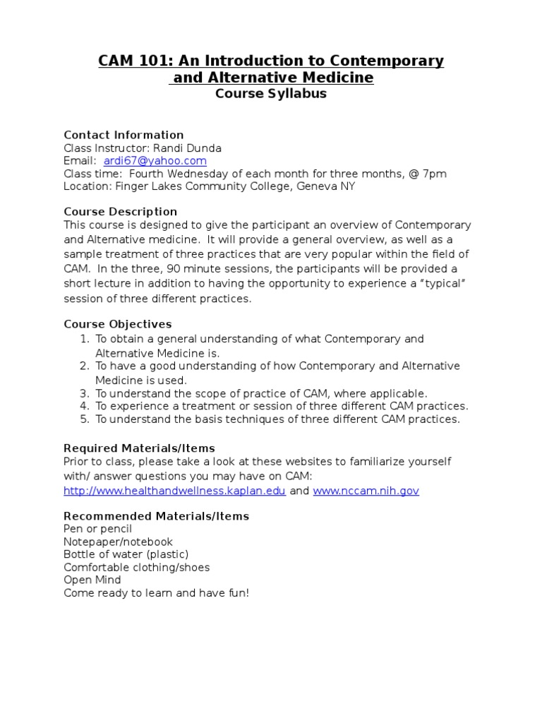 Intro to Contemporary & Alternative Medicine | PDF