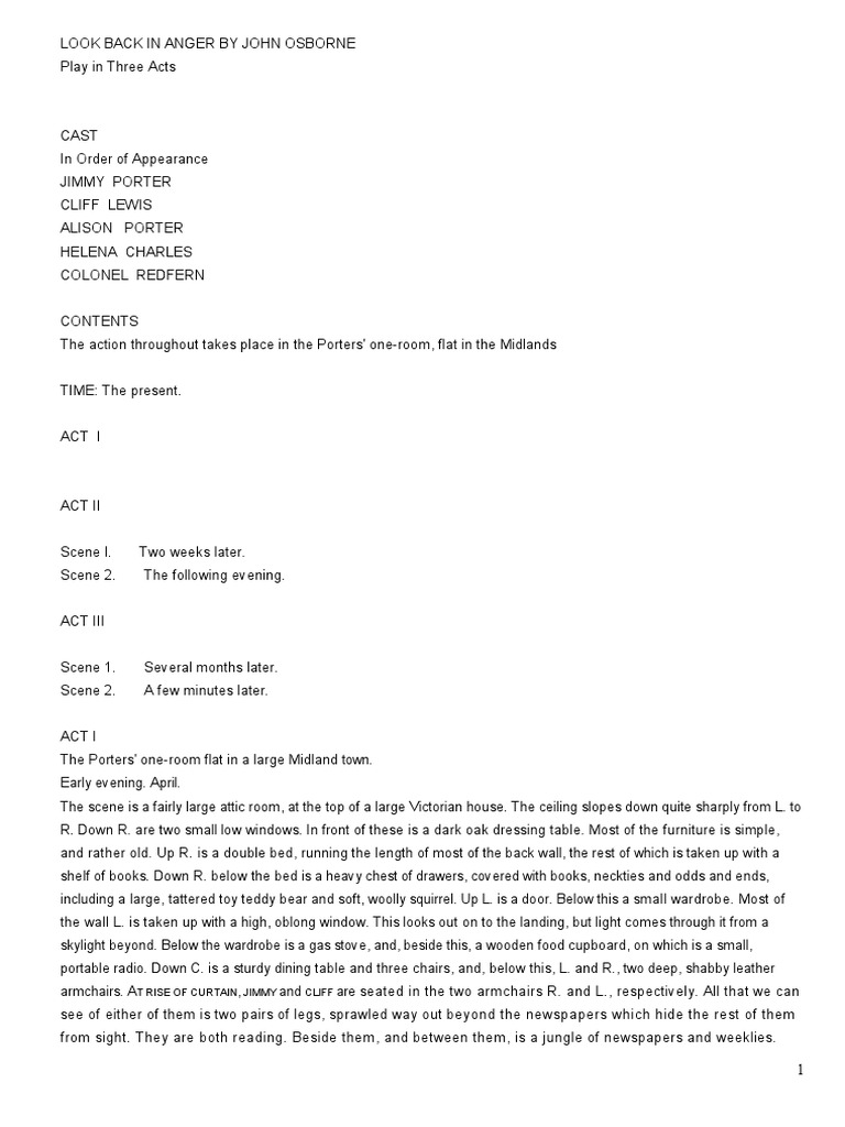 Look Back in Anger - Act1 | PDF | History