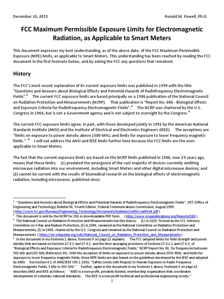FCC Maximum Permissible Exposure Limits For Electromagnetic Radiation ...