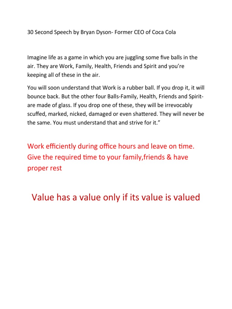 30 Second Speech by Bryan Dyson | PDF