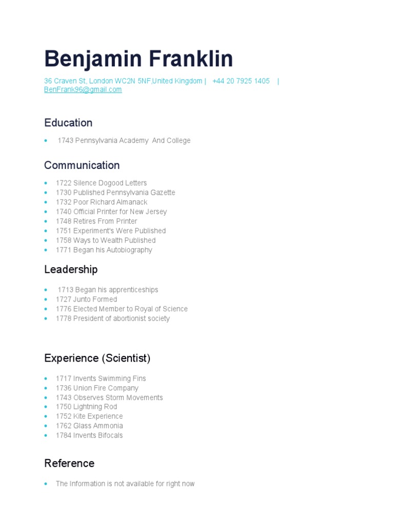 Benjamin Franklin: Life and Achievements | PDF | History