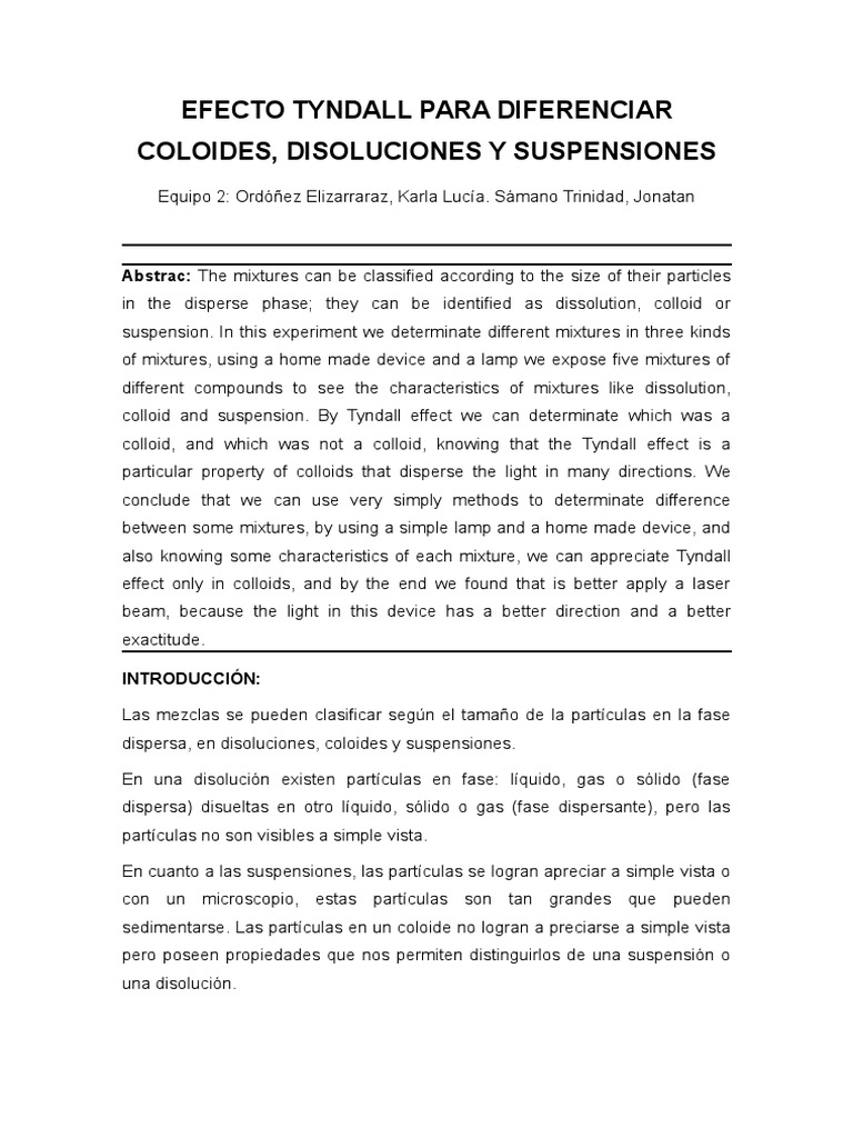 Efecto Tyndall | PDF | Mezcla | Materia suave