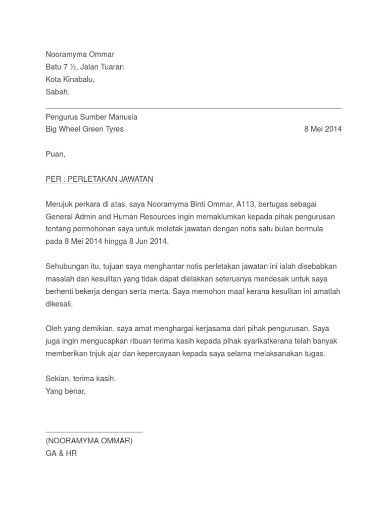 CTH Surat Berhenti Kerja | PDF | Karier & Perkembangan