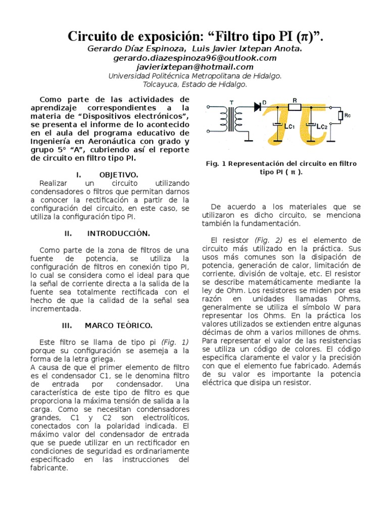 Circuito Filtro Tipo PI en Electrónica | PDF | Condensador | Rectificador