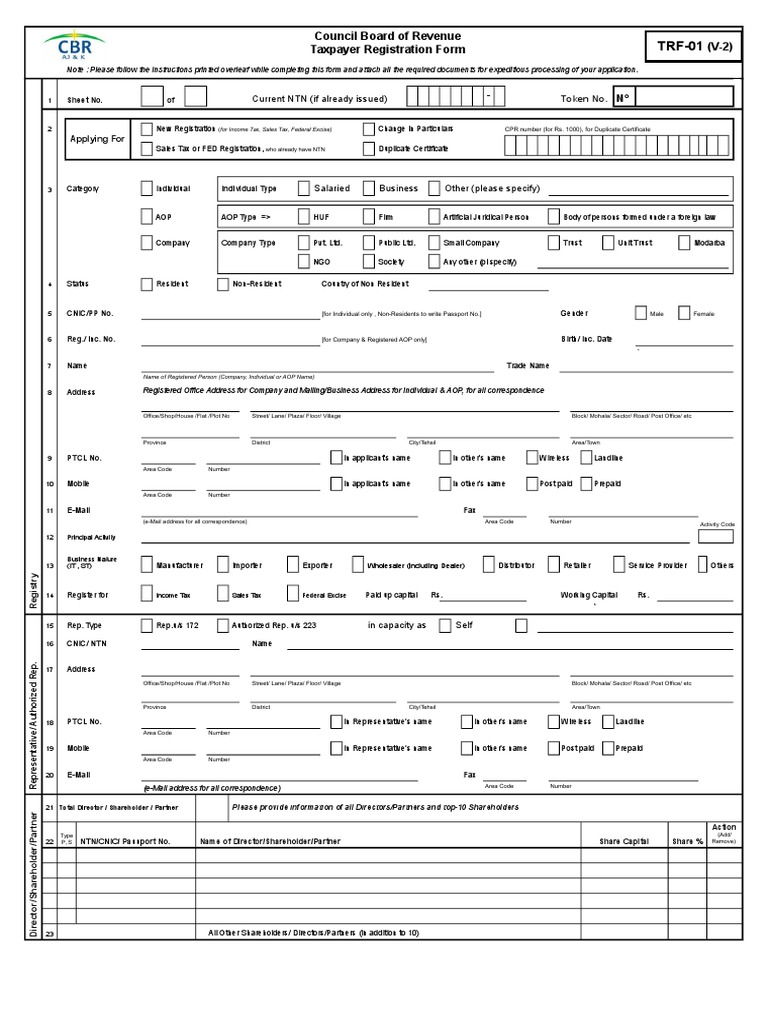 Taxpayer Registration Form TRF 01 For STRNNTN | PDF | Taxpayer | Taxes