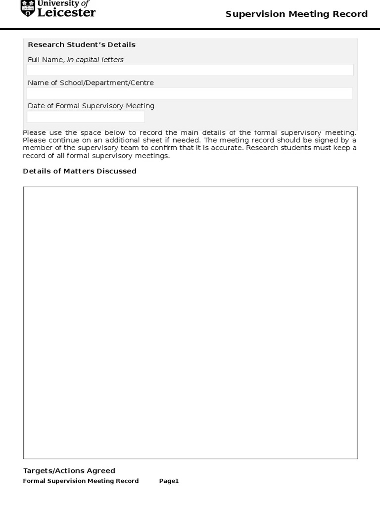 Formal Supervision Meeting Record | PDF | Business