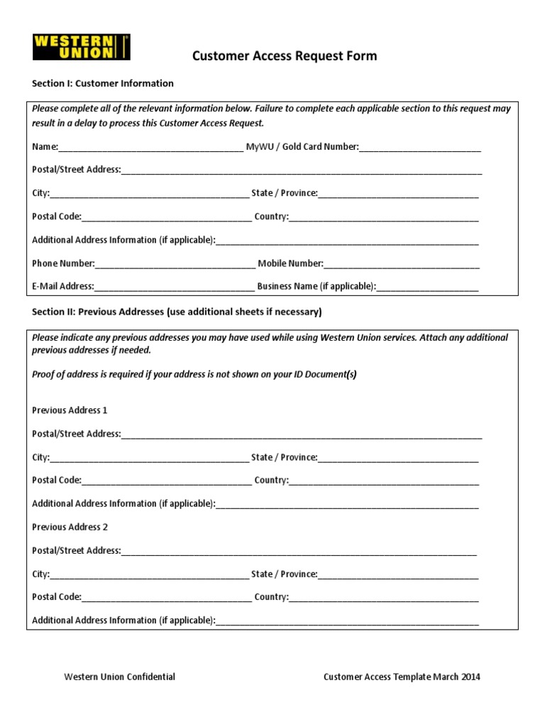 Customer Access Request Form | PDF | Identity Document | Written ...