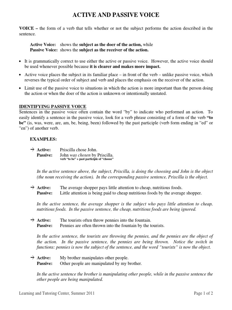 Active and Passive Voice | PDF | Verb | Subject (Grammar)