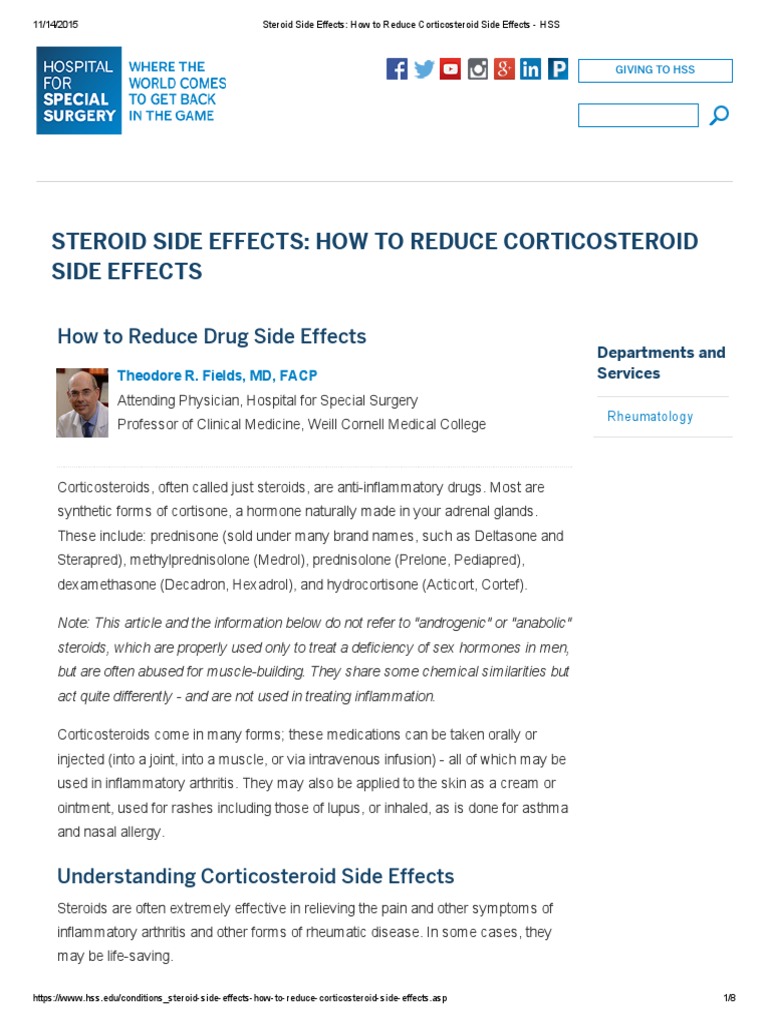 Steroid Side Effects - How To Reduce Corticosteroid Side Effects - HSS ...