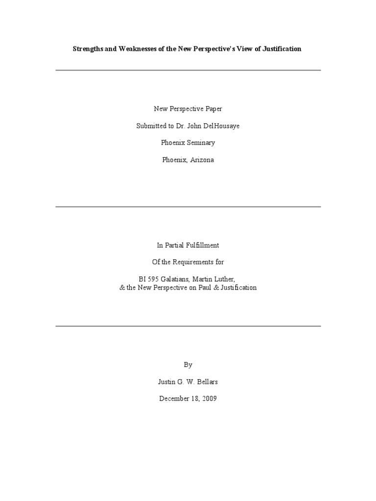 Strengths and Weaknesses of The New Perspective's View of Justification | PDF | Justification ...