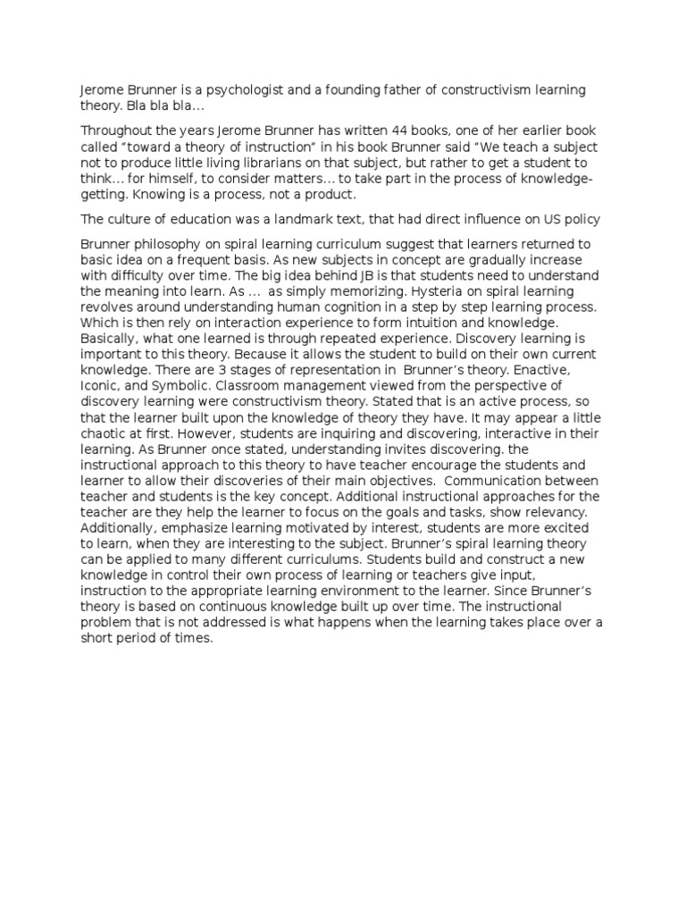 Brunner Theory | PDF | Constructivism (Philosophy Of Education ...