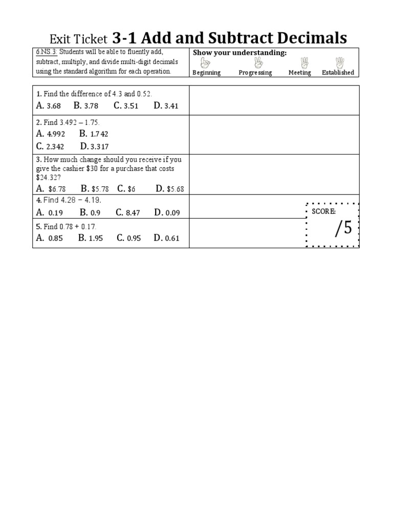 Chapter 3 Exittickets | PDF | Pound (Mass) | Teaching Mathematics