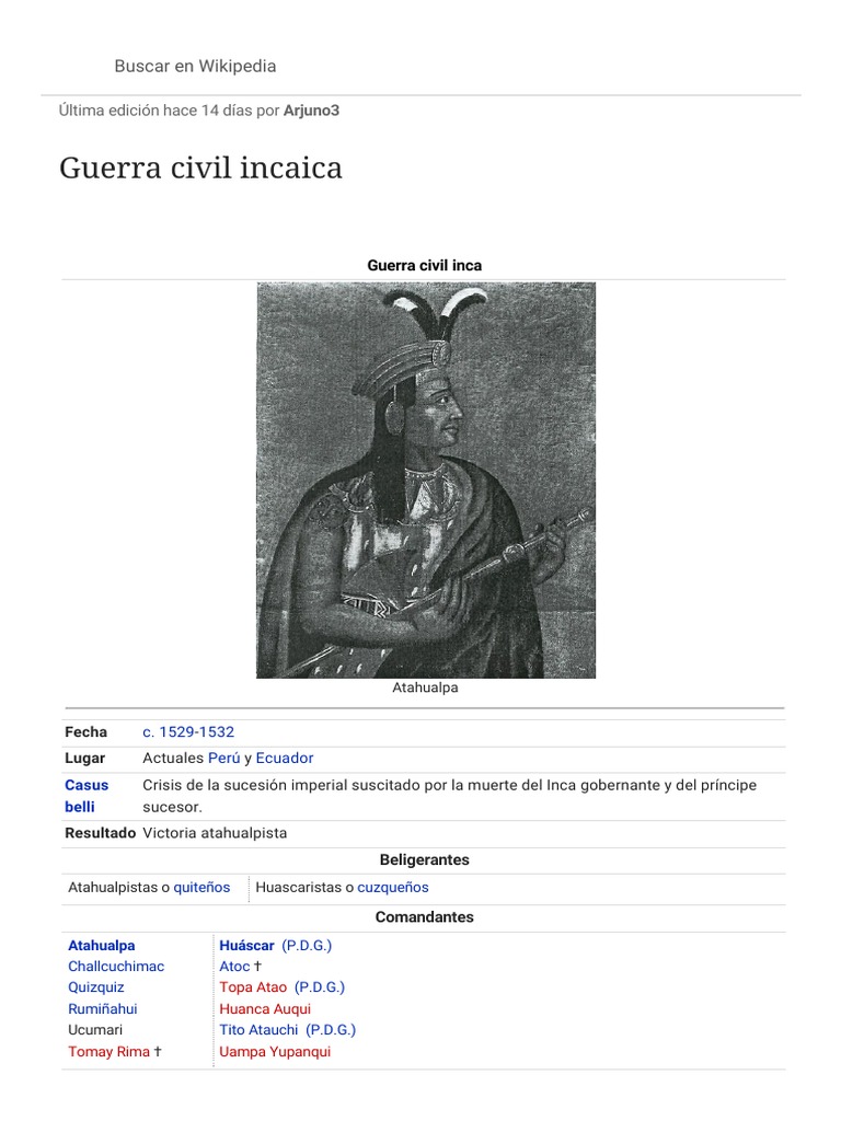 Guerra Civil Incaica - Wikipedia, La Enciclopedia Libre | PDF | América ...