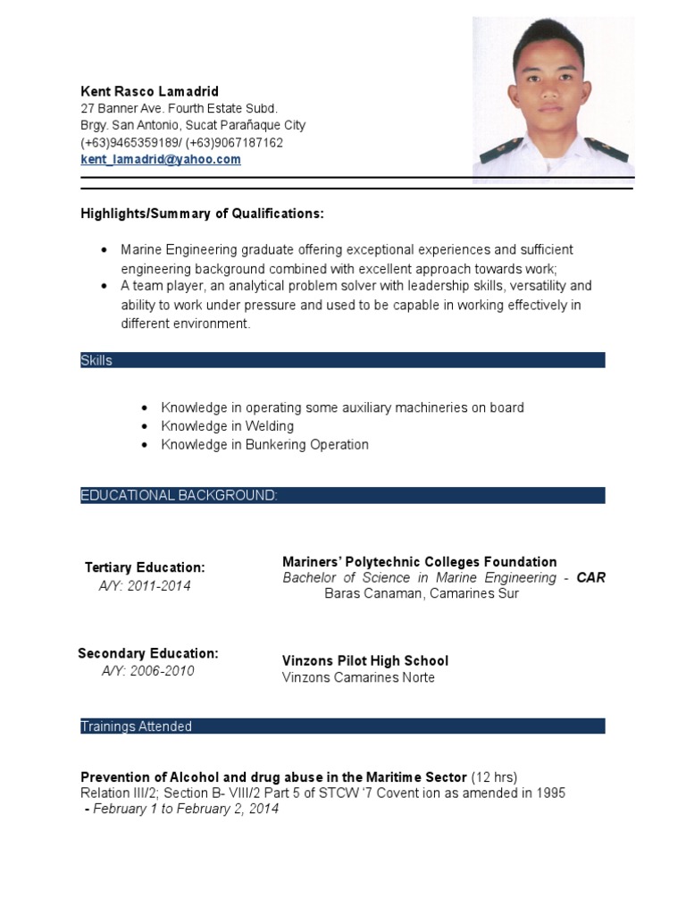 Marine Engineering Graduate Resume | PDF | Business