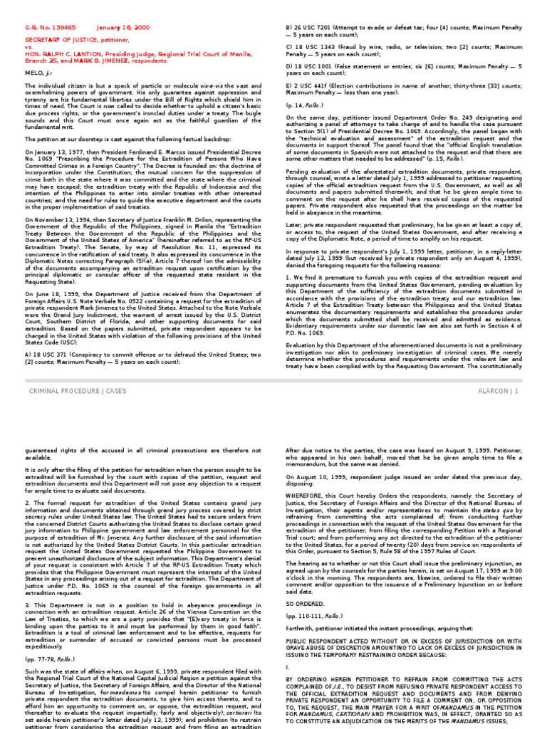 Crimpro Cases | PDF | Extradition | Due Process Clause