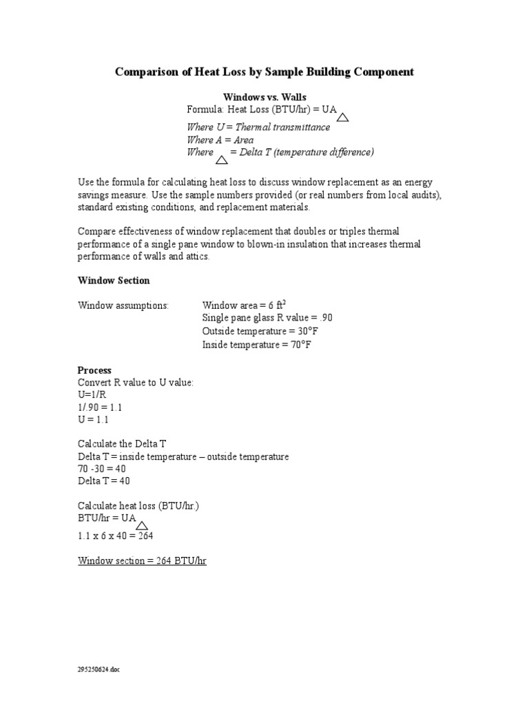 Heat Loss Calculation Worksheet | PDF | Heat Transfer | Window
