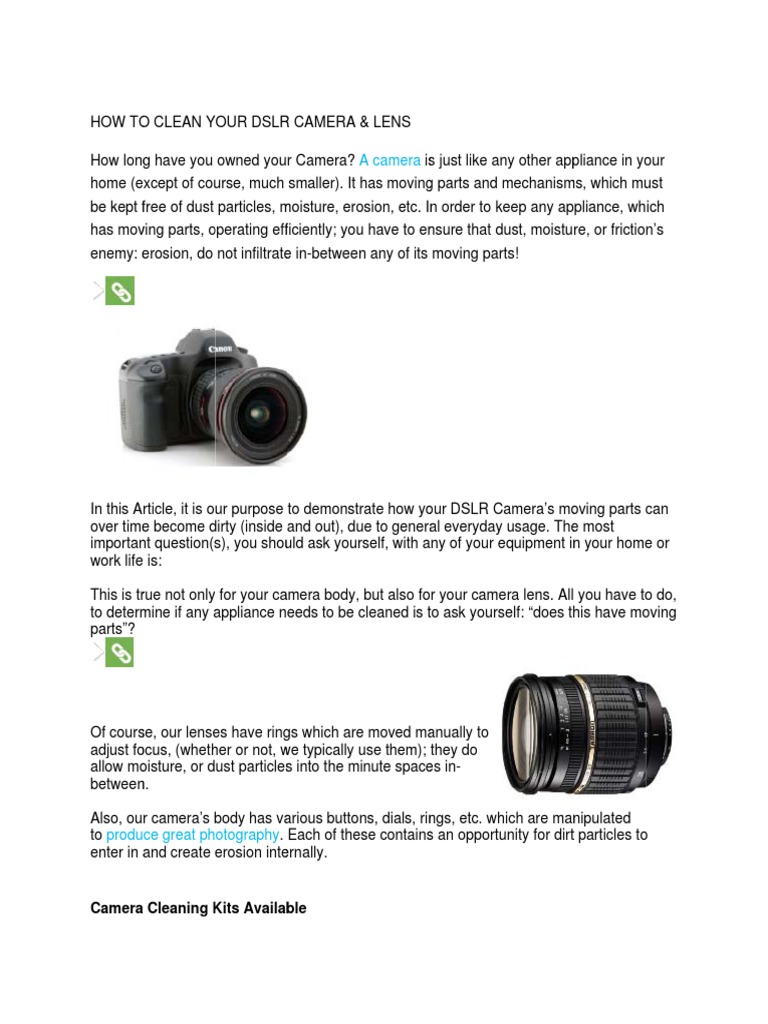 Cleaning Your DSLR Camera Guide | PDF | Technology & Engineering