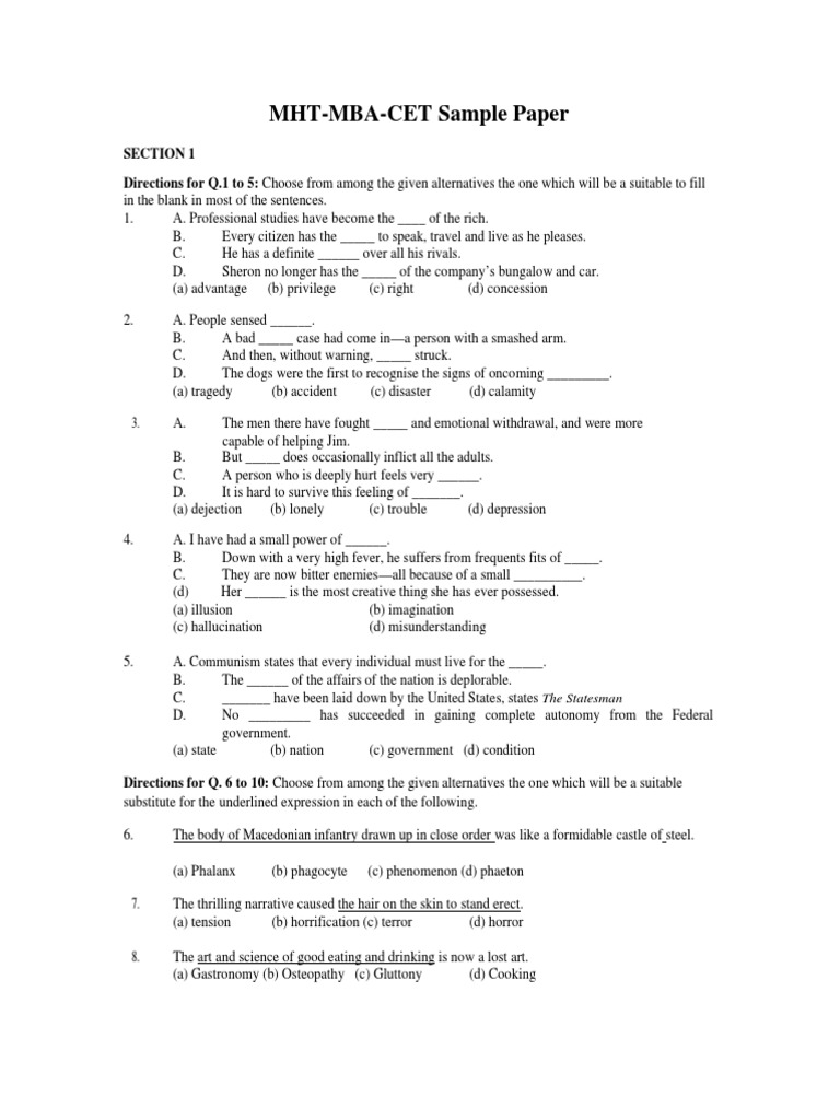 MBA-CET SAMPLE PAPER-1.pdf | Emulator | Potassium Chloride