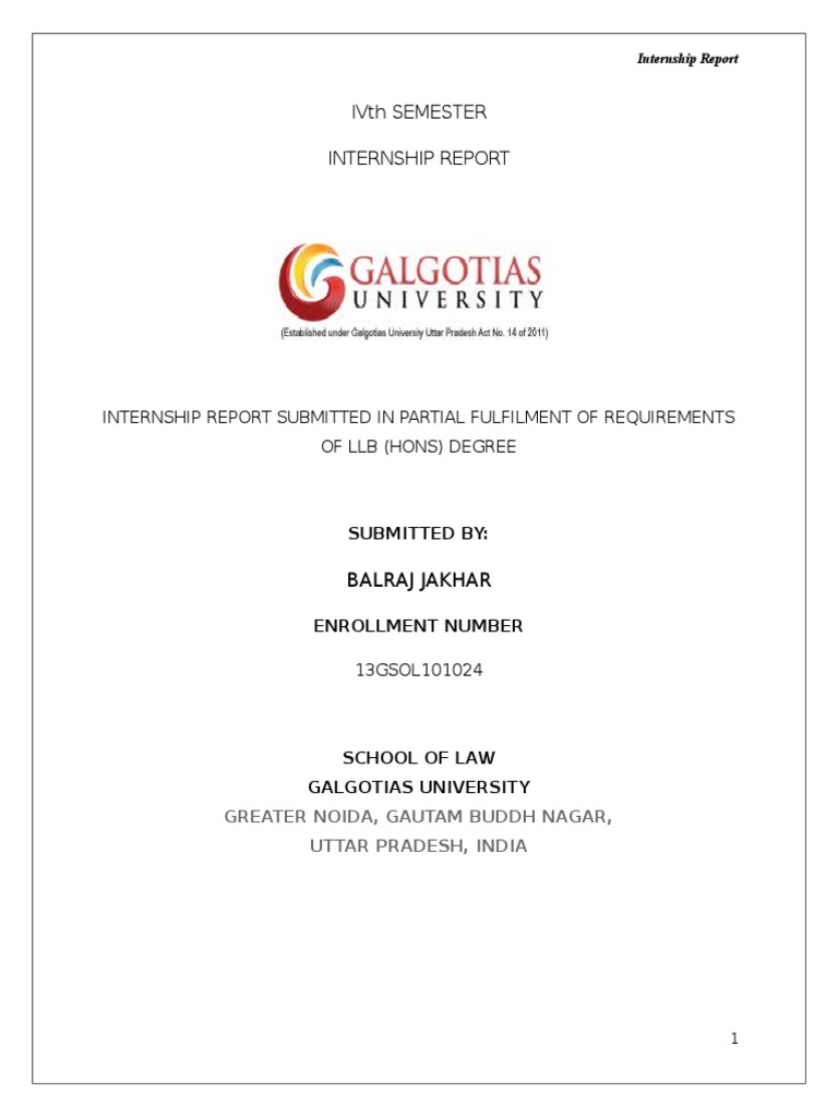 Final Internship Report Format- (1) | Legal Education | Law School