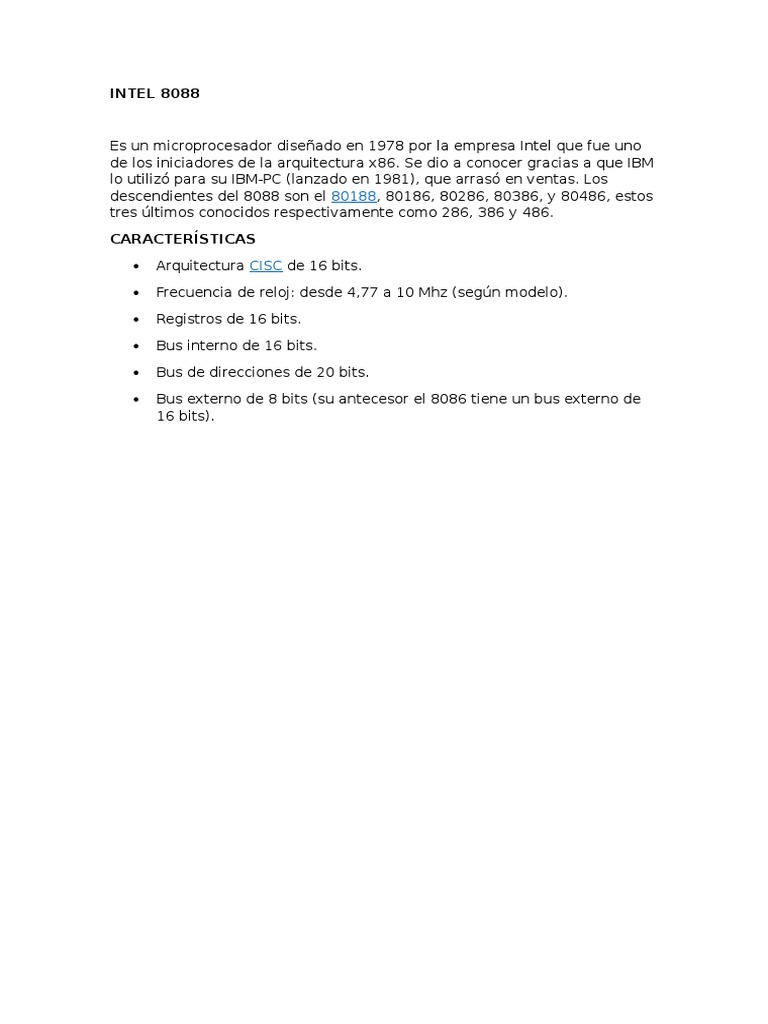 Intel 8088 | PDF | Poco | Hardware de la computadora