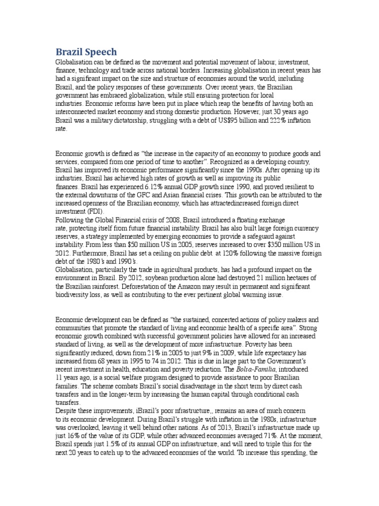 Globalisation (Brazil) Speech | PDF | Globalization | Brazil