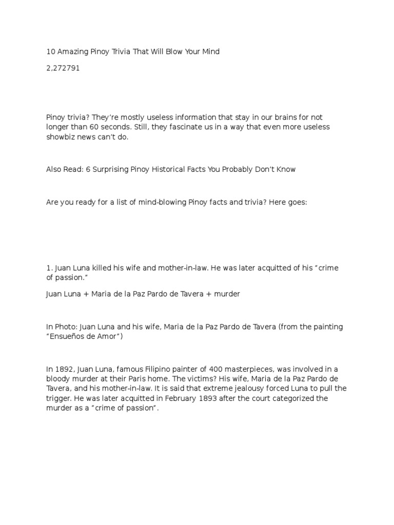 10 Amazing Pinoy Trivia That Will Blow Your Mind | PDF | Corazon Aquino ...