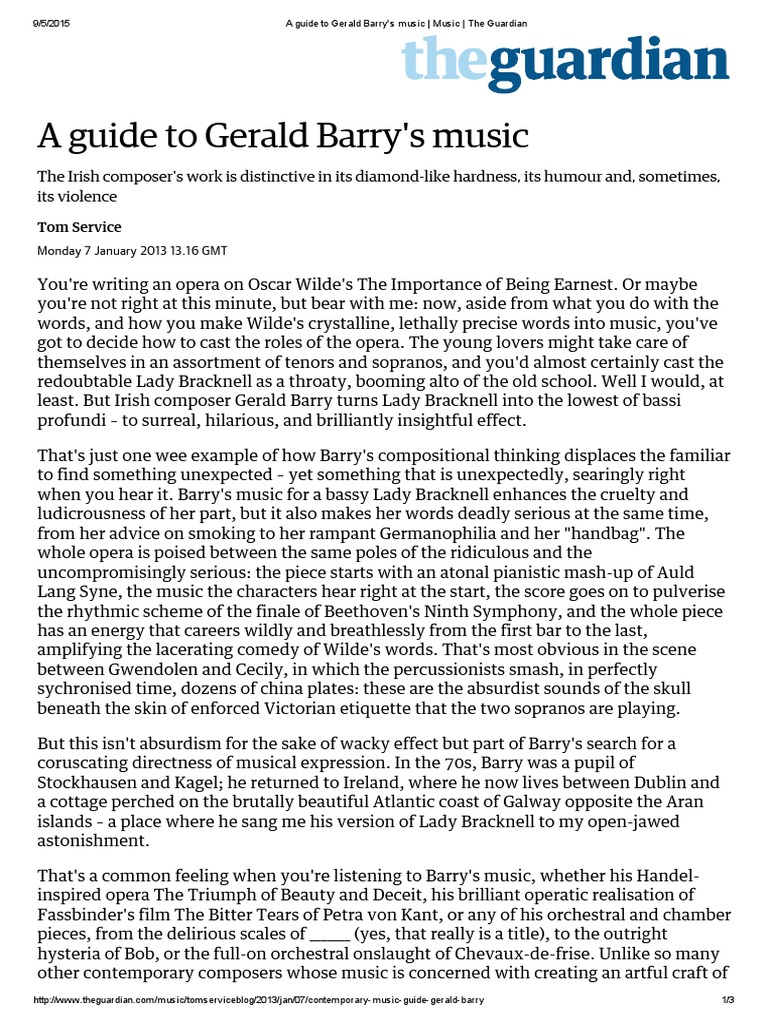 A Guide To Gerald Barry's Music - Music - The Guardian | PDF | The ...