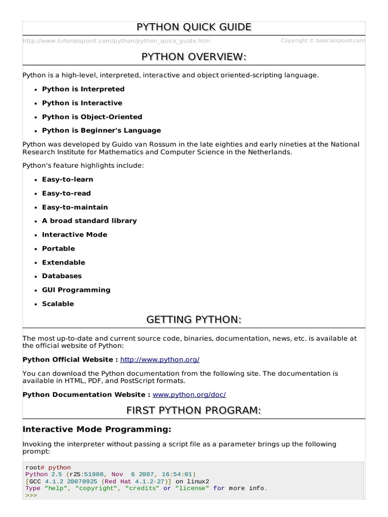 Python Quick Guide | PDF | Control Flow | Parameter (Computer Programming) Python Quick Guide | PDF | Control Flow | Parameter (Computer Programming)