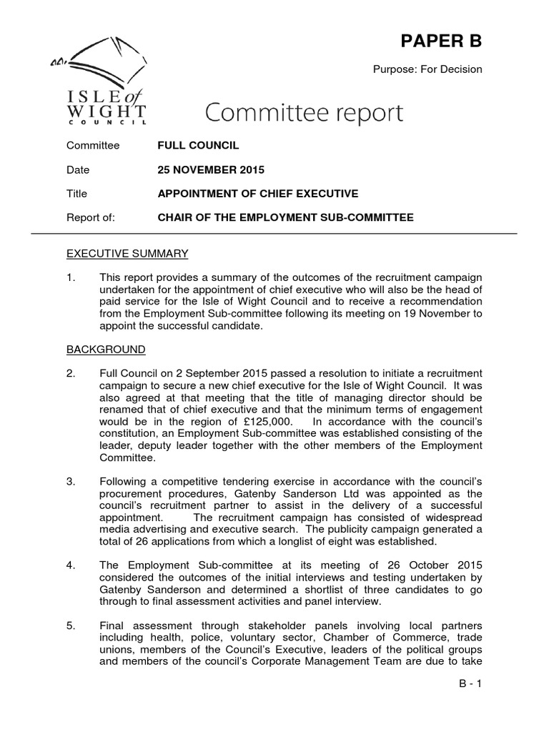 November 2015 Full Council Paper B | PDF | Salary | Recruitment