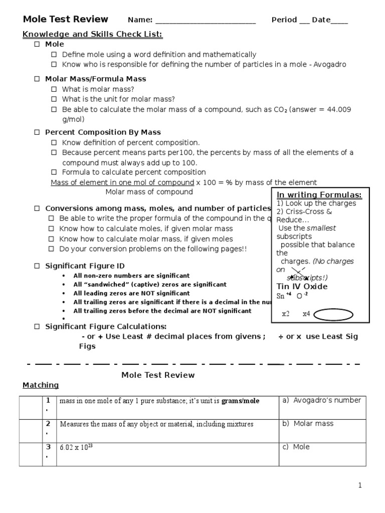 Mole Test Review 2015 | PDF | Mole (Unit) | Chemistry