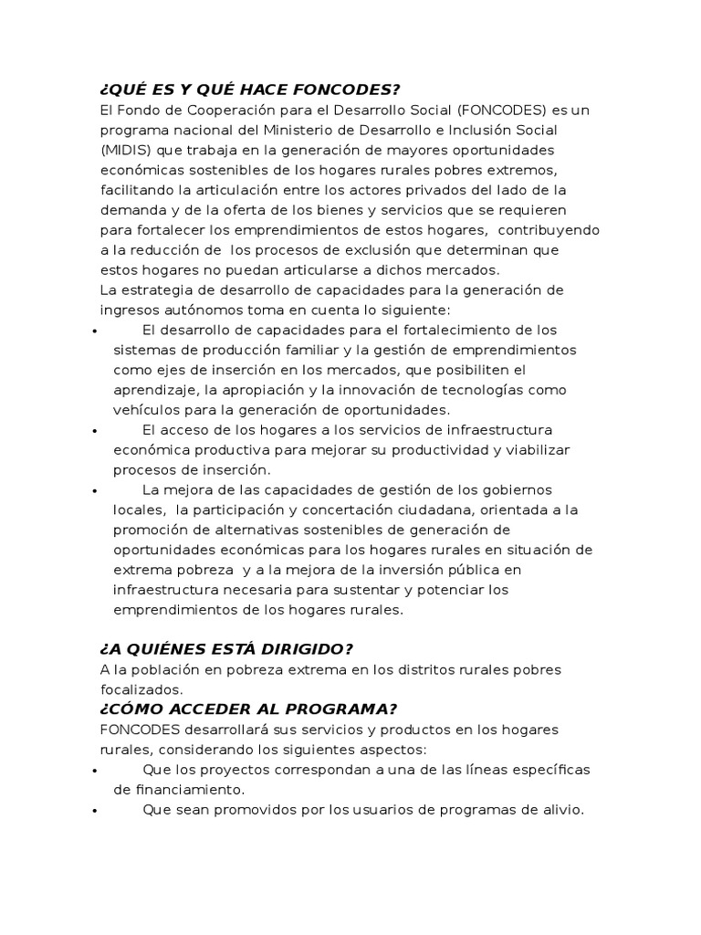 Qué Es y Qué Hace Foncodes | PDF | Pobreza | Pobreza e indigencia