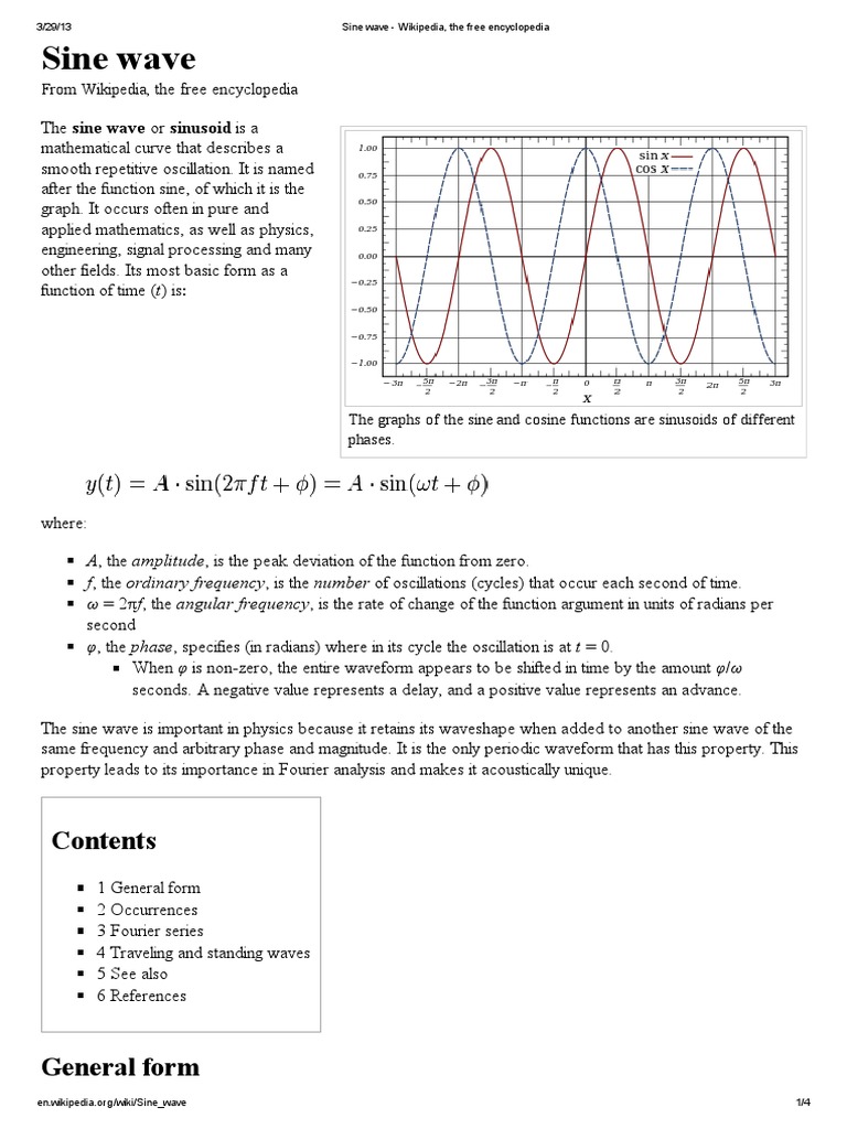 Sine Wave - Wikipedia, The Free Encyclopedia | PDF | Sine Wave | Phase ...