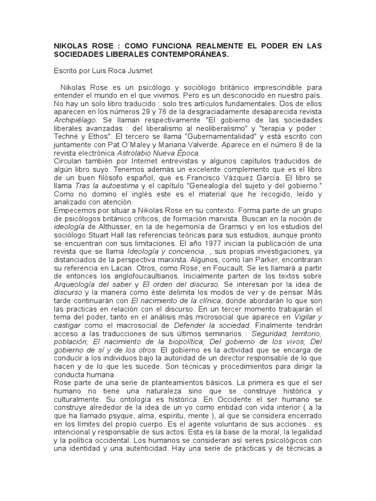 Nikolas Rose | PDF | Subjetividad | Conocimiento