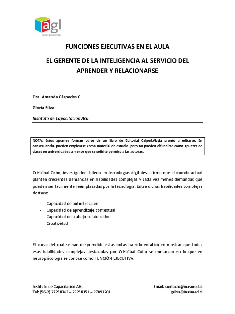 Funciones Ejecutivas en el Aula | PDF | Memoria | Corteza cerebral