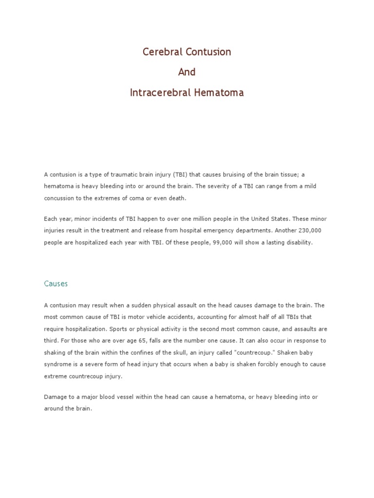 Cerebral Contusion and Intracerebral Hematoma | PDF | Injuries Of Head ...