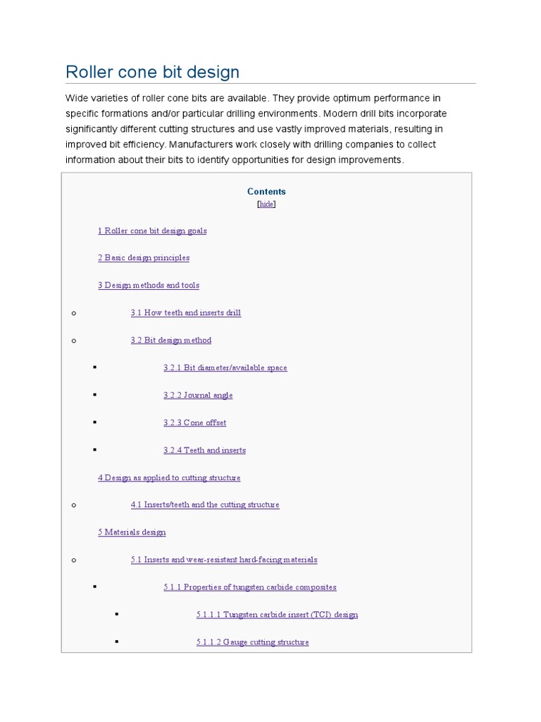 Roller Cone Bit Design | PDF | Tungsten | Wear