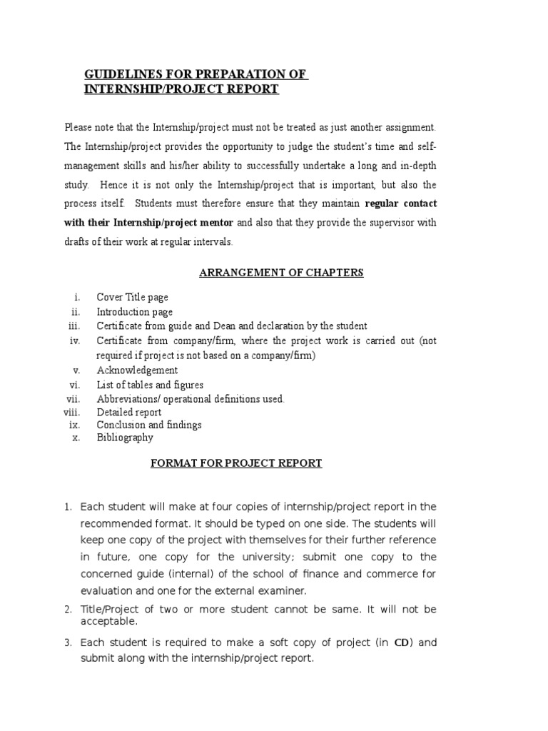 Guidelines For Preparation of Internship/Project Report | PDF ...
