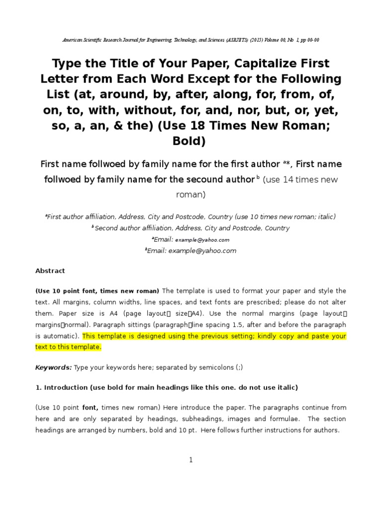 American Scientific Research Journal Paper Template | PDF | Citation | Text