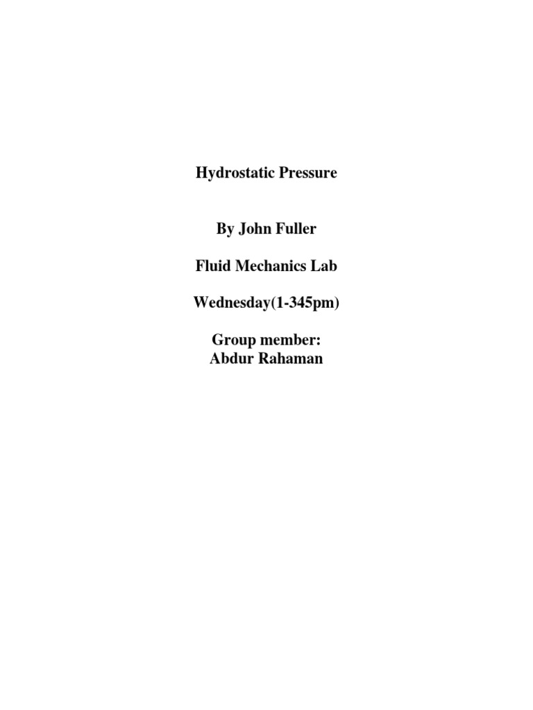 Hydrostatic Pressure Lab | PDF | Buoyancy | Pressure