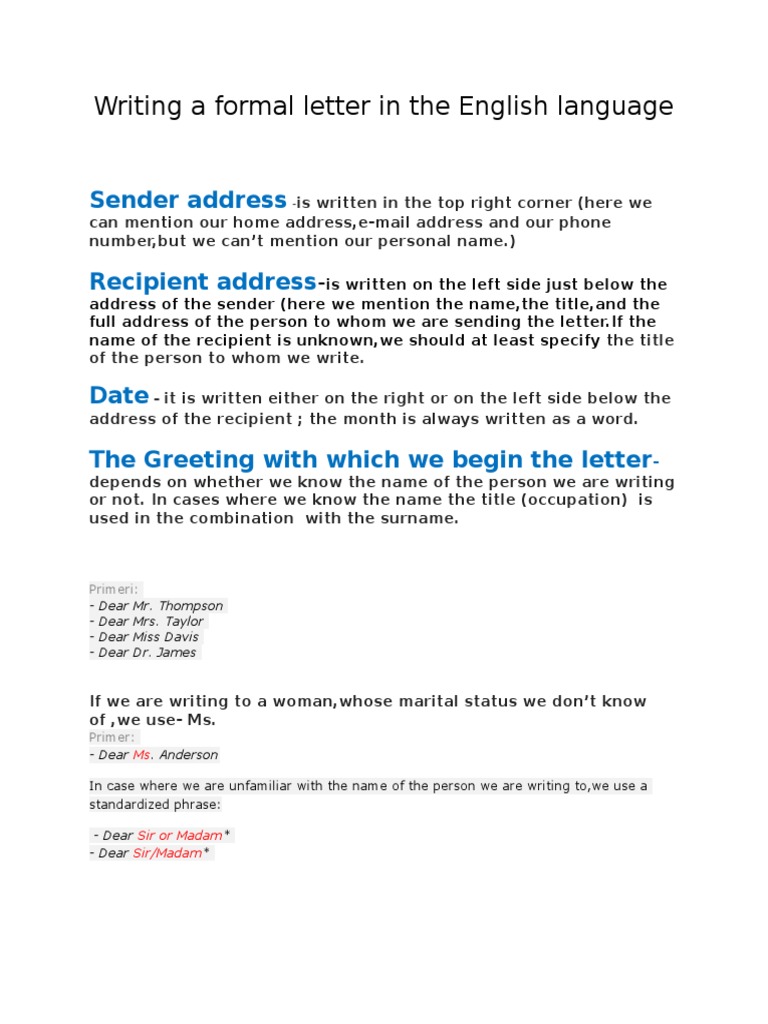 Writing A Formal Letter in The English Language | PDF | Language Arts ...